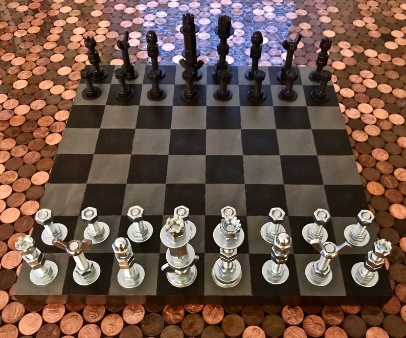 Chess Set Handmade Nuts And Bolts Chess Set Etsy