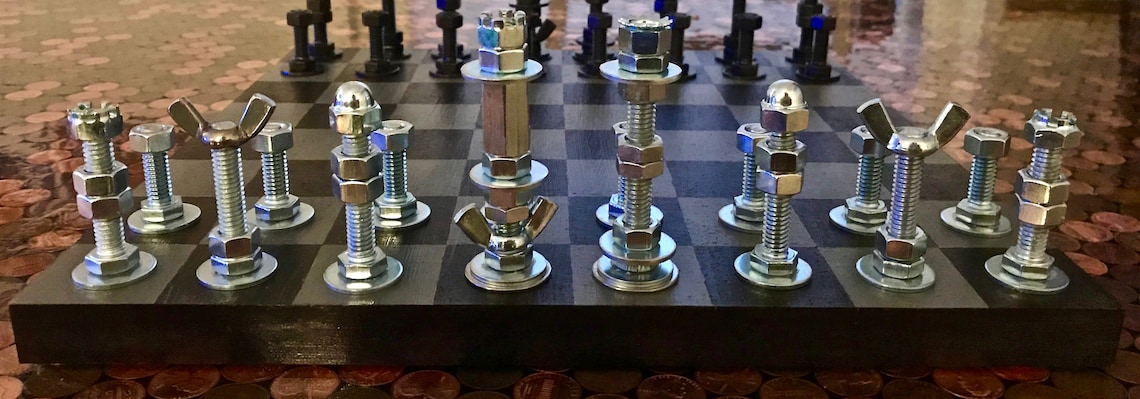 Chess Set - Handmade Nuts and Bolts Chess Set - Etsy Canada