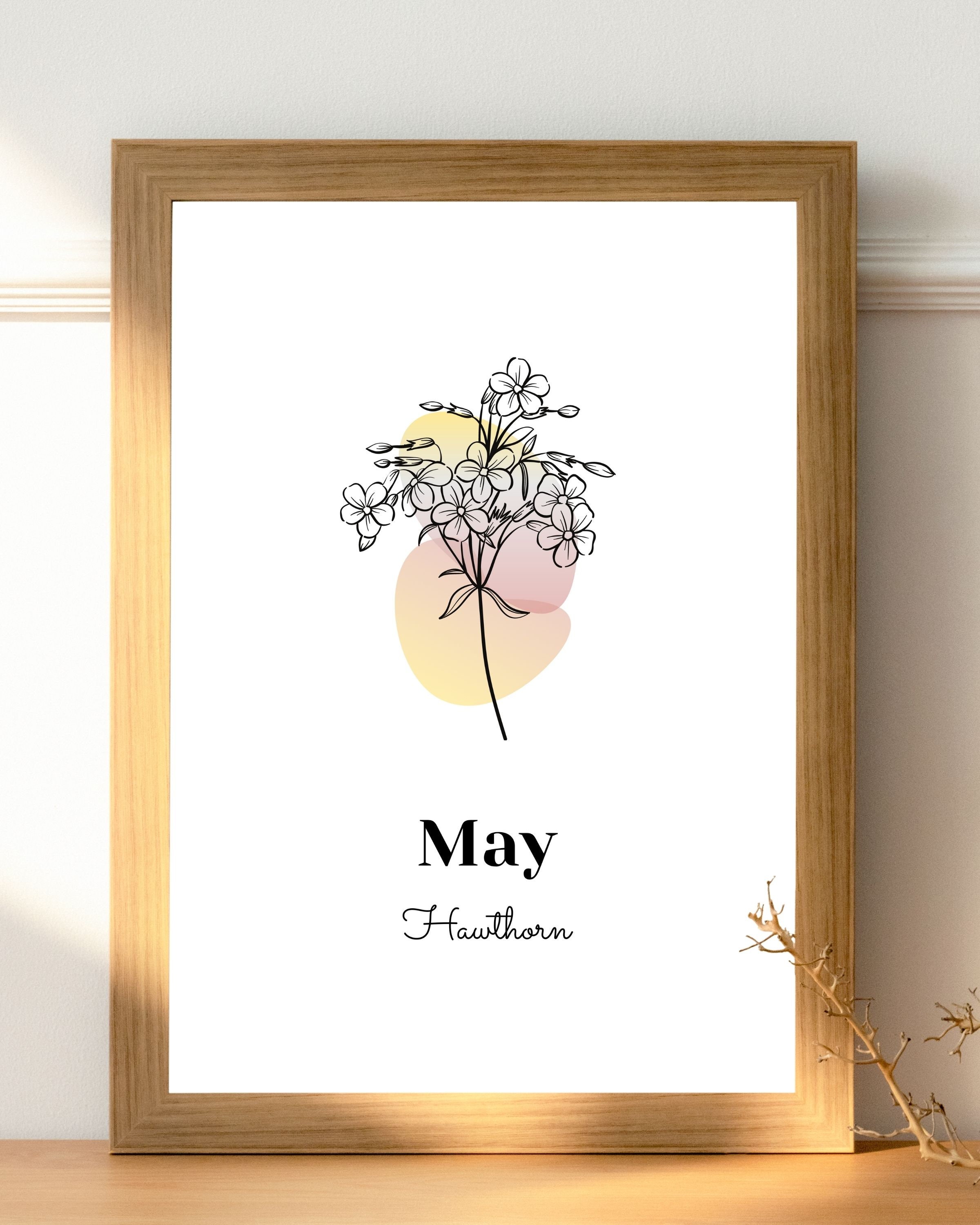 May Hawthorn Flower of the Month Wall Art, Minimalist Printable Wall ...