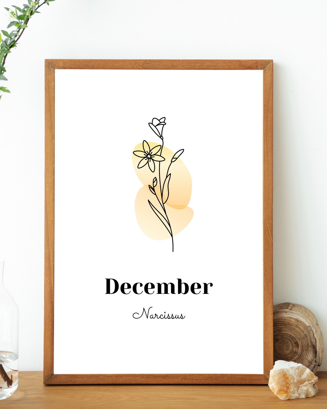 December Narcissus Flower of the Month Wall Art, Minimalist Printable ...