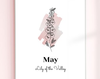 May Hawthorn Flower of the Month Wall Art, Minimalist Printable Wall ...