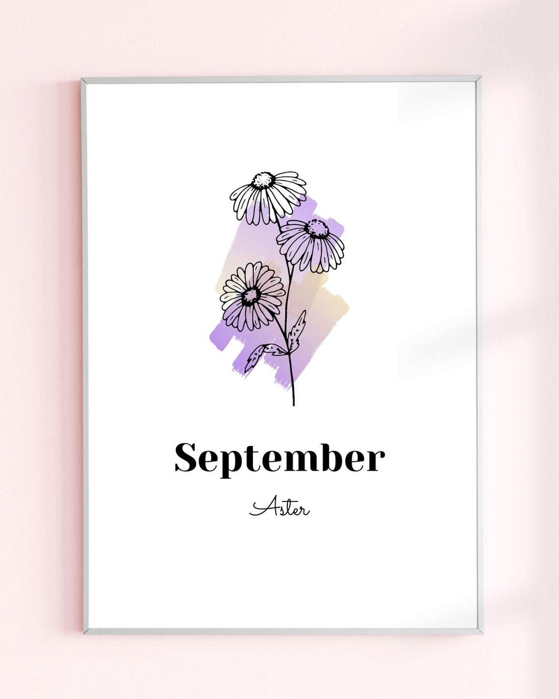 September Aster Flower of the Month Wall Art Minimalist - Etsy