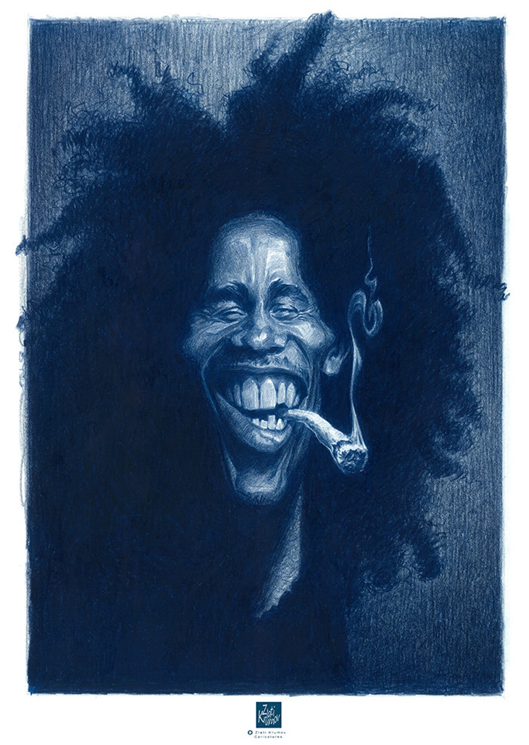 Bob Marley Digital Size A3 Caricature Art Poster Celebrity Pencil Blue ...
