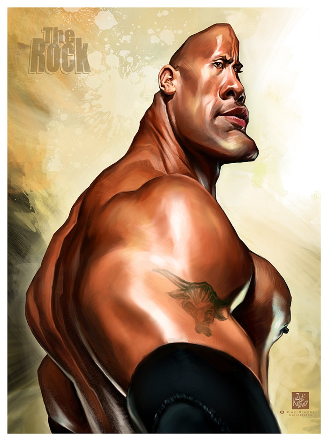 The Rock Dwayne Johnson Digital Caricature Wrestling Champion Actor Hollywood Home Decor Poster ...