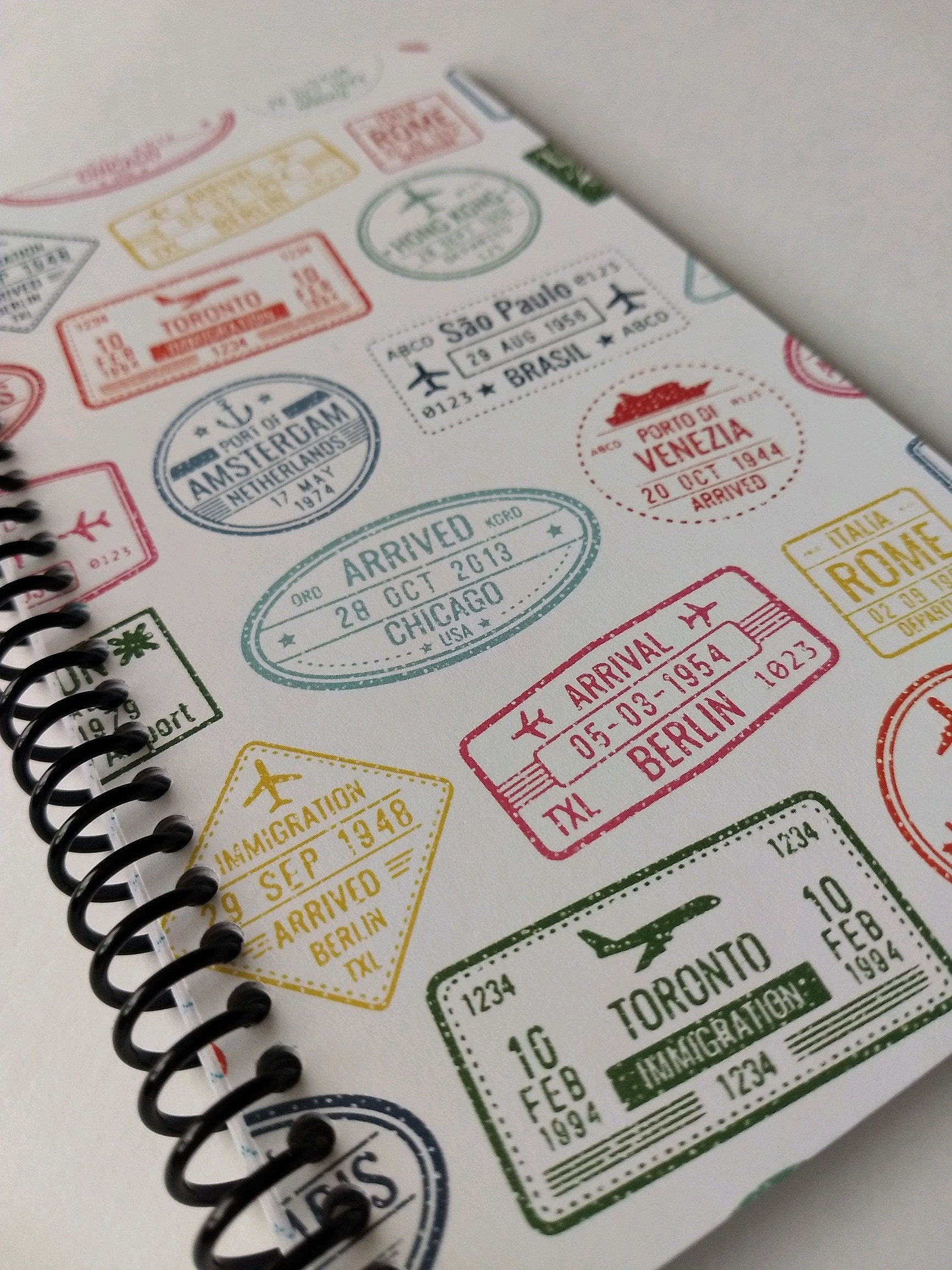 Passport Stamp Travel Journal Spiral Notebook Hand Made From - Etsy