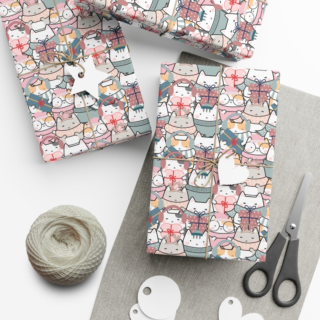 Gift Giving Cute Kawaii Cats Winter Gift Wrap Papers Christmas Present ...