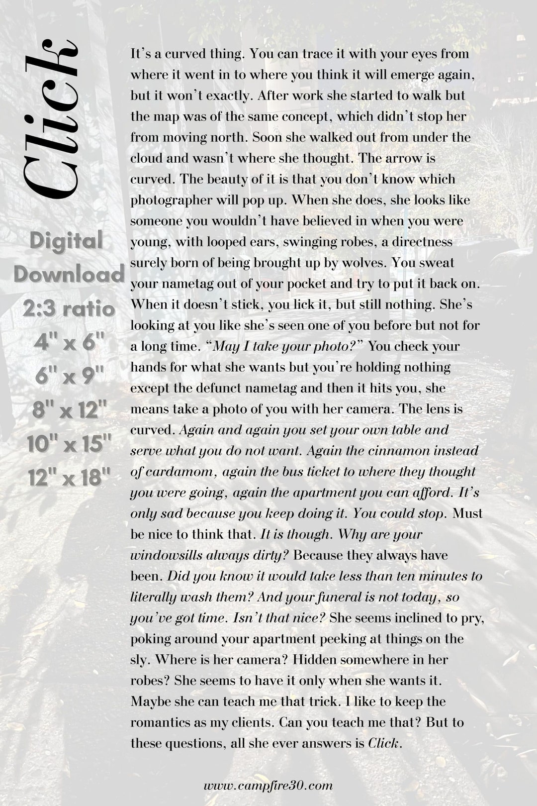 Printable Wall Art | Original Prose Poem on Original Photo | Outsider ...