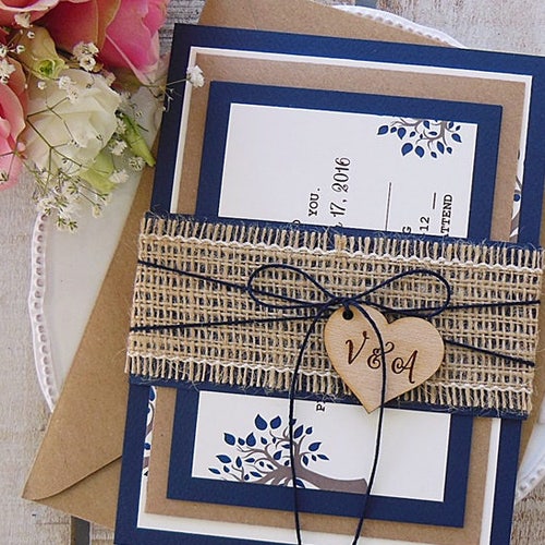 Burlap Wedding Invitation Suite Rustic Wedding Invitation Set - Etsy
