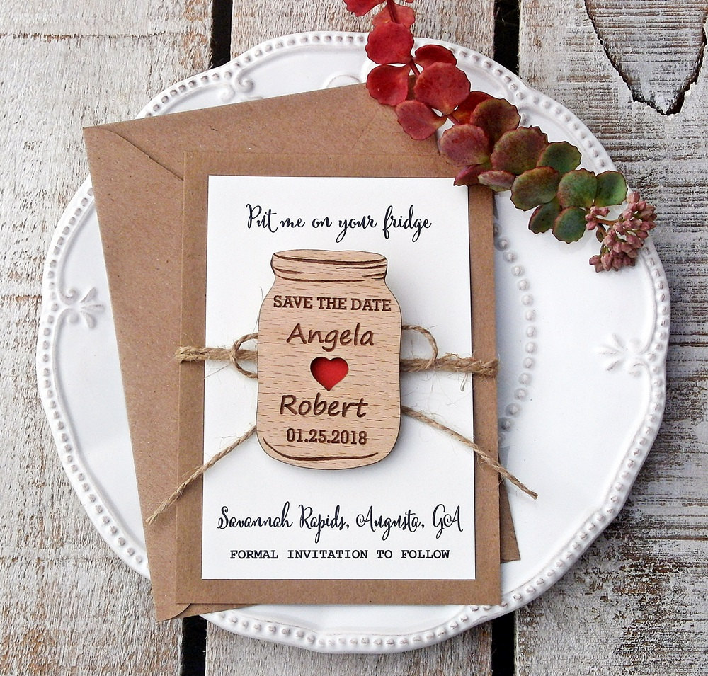 Wood Mason Jar Magnet, Mason Jar Wood Magnet, Wooden Save-the-date ...