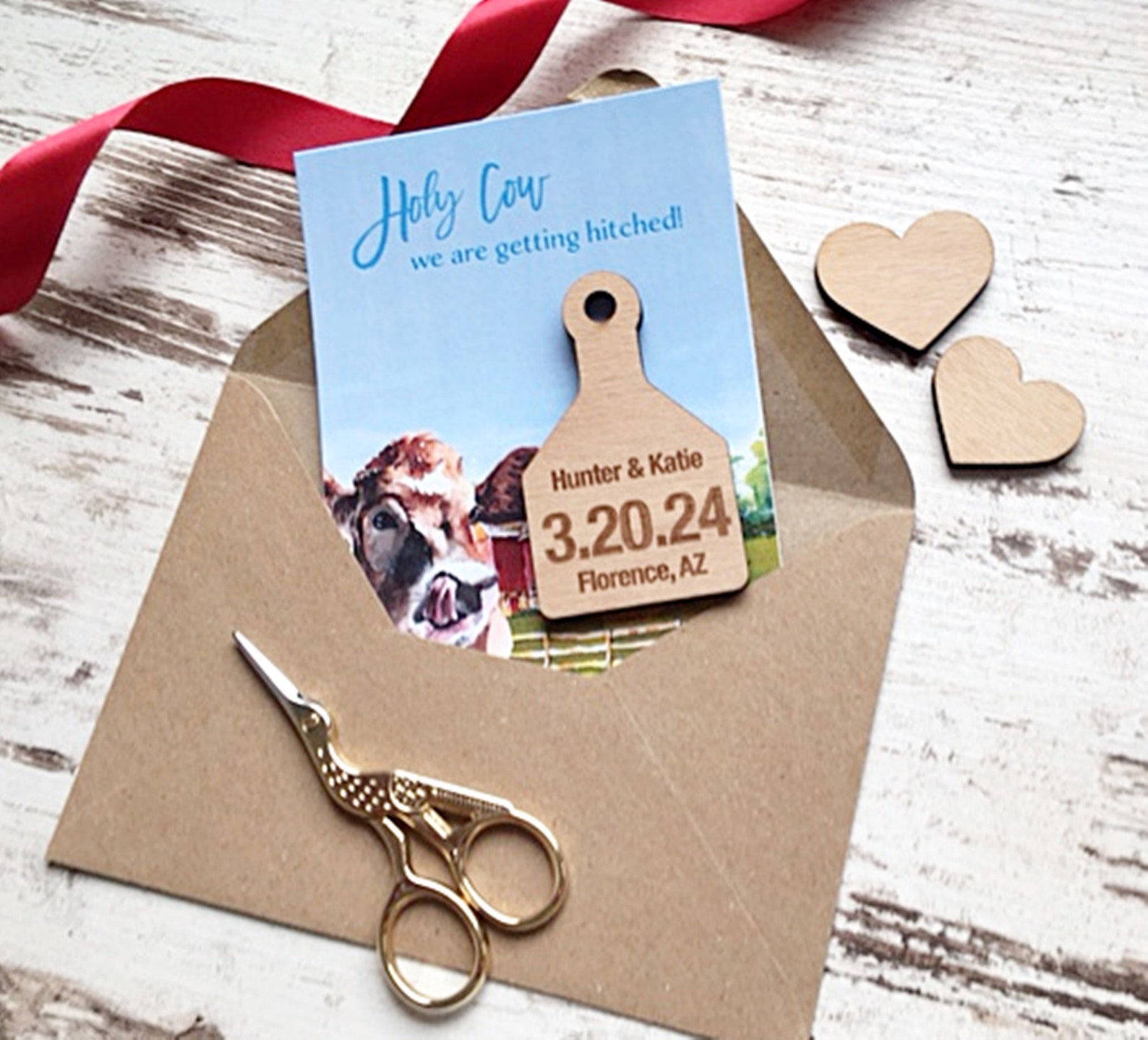 Cow Ear Tag Save the Date Magnet, Farm Wedding Invite, Wooden Save the ...