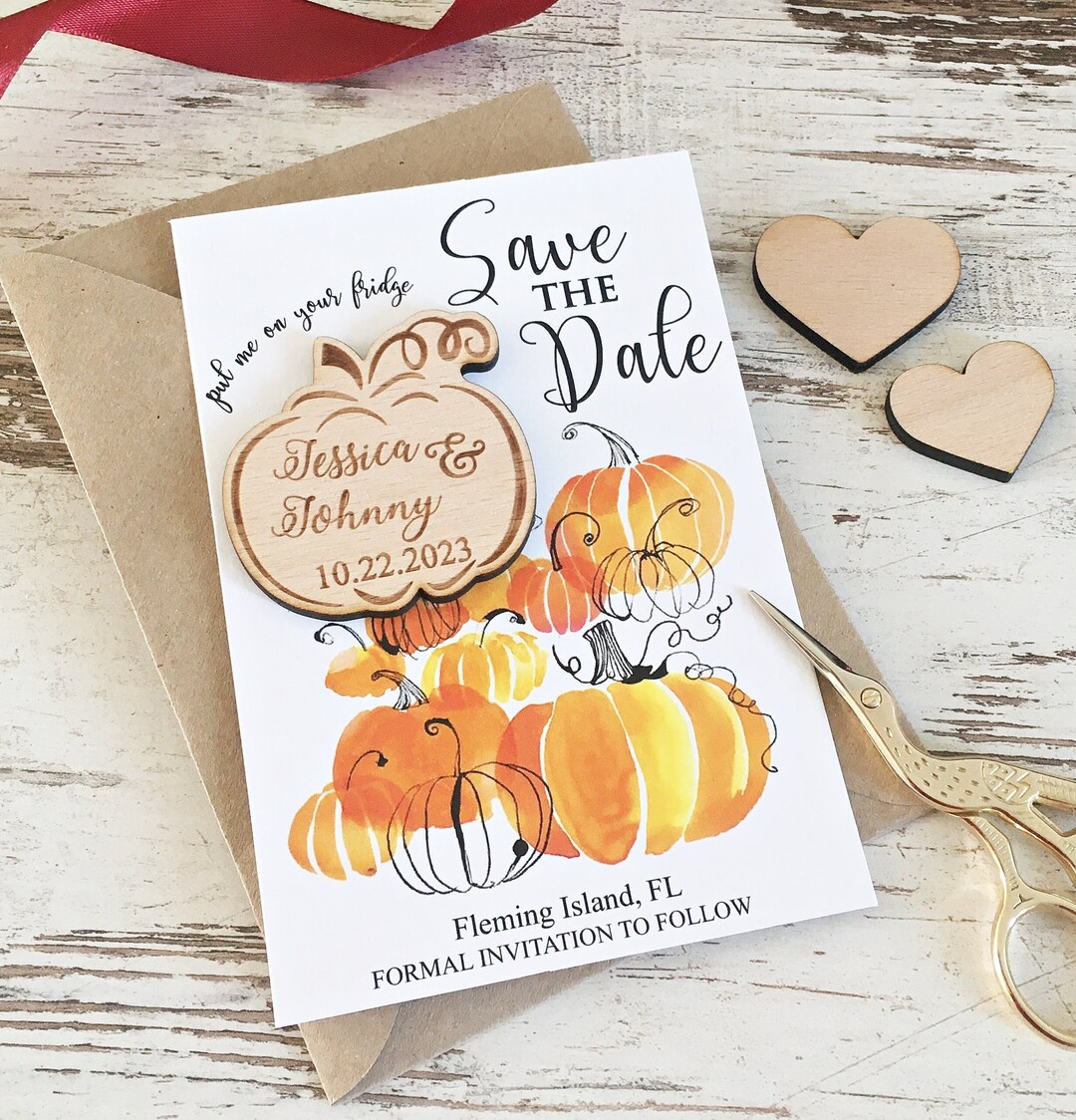 Save the Date Pumpkin Magnet, Fall Save the Date Cards, Autumn Wedding ...