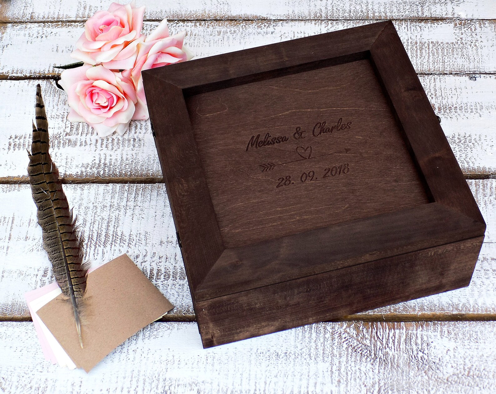 Wood Shadow Box Wooden Guest Book Wedding Drop Box Guest Book Wood 3D ...