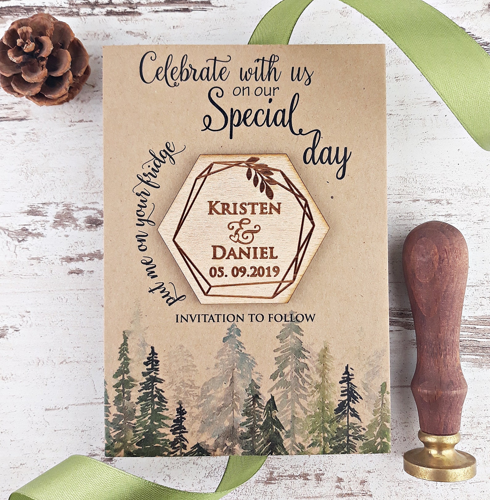 Pine Tree Save the Date Wodden Magnet - Etsy