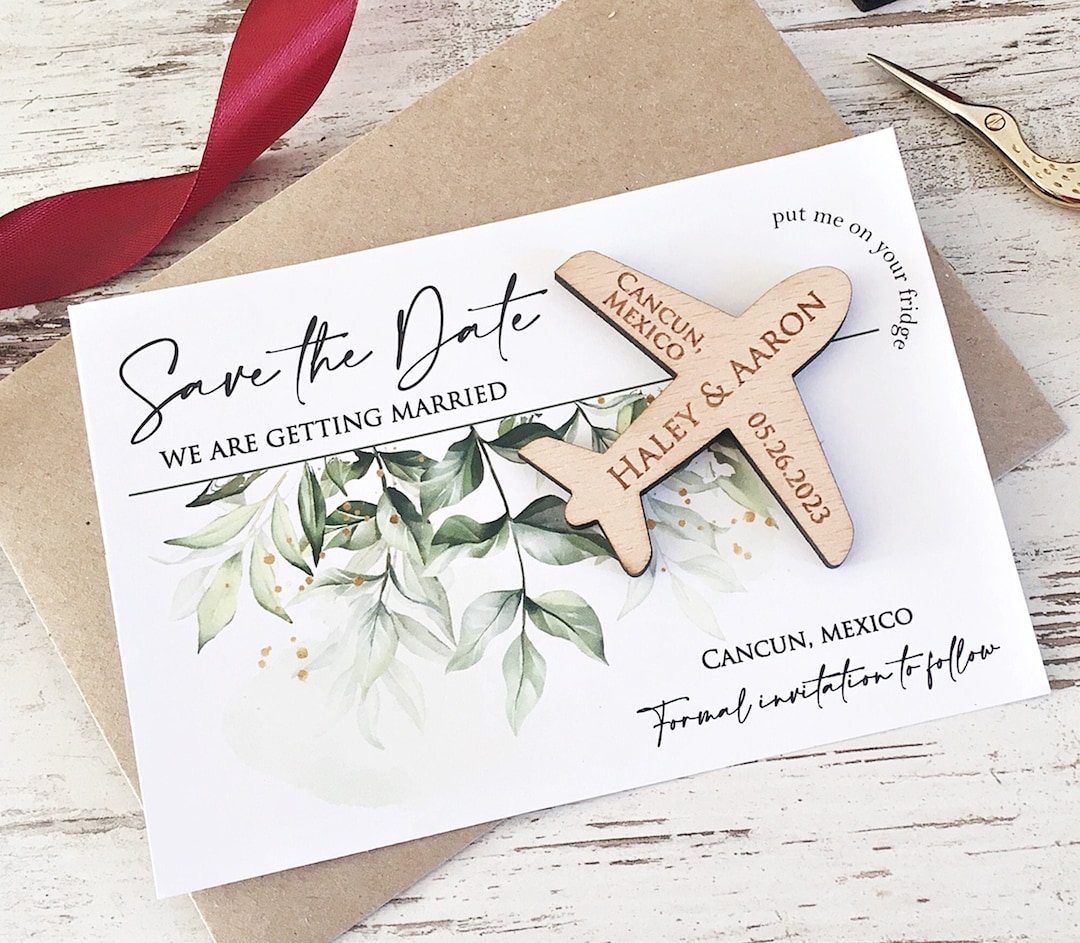 Airplane Save the Date Magnet, Destination Wedding Magnet, Tropical ...