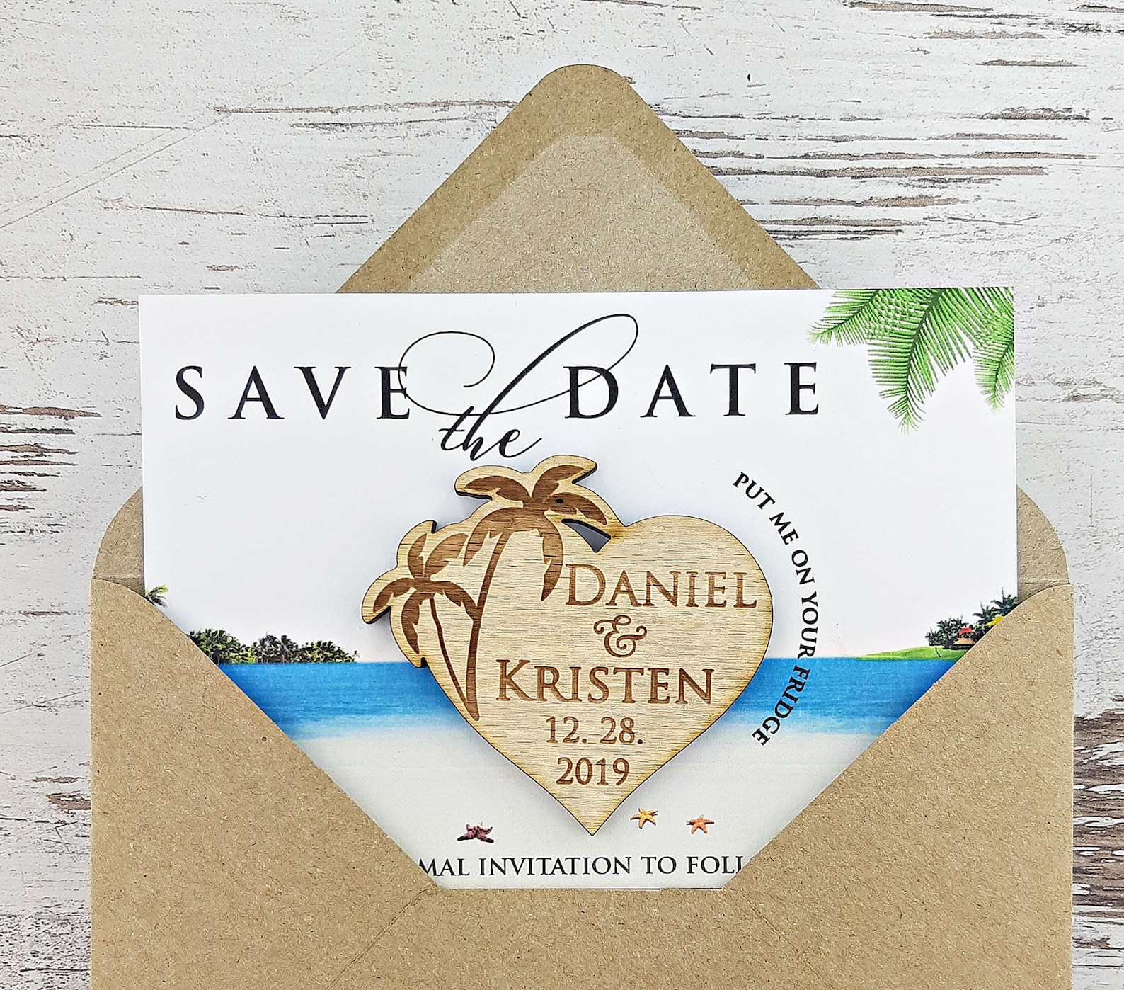 Palm Tree Save the Date Wood Magnet Beach Wedding - Etsy