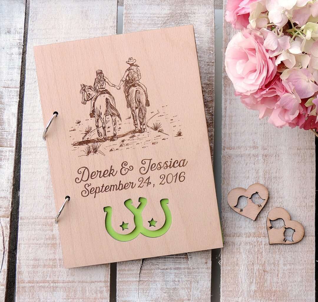 Horse Riding Rustic Wedding Guest Book, Horse Lover Wood Wedding Guest ...