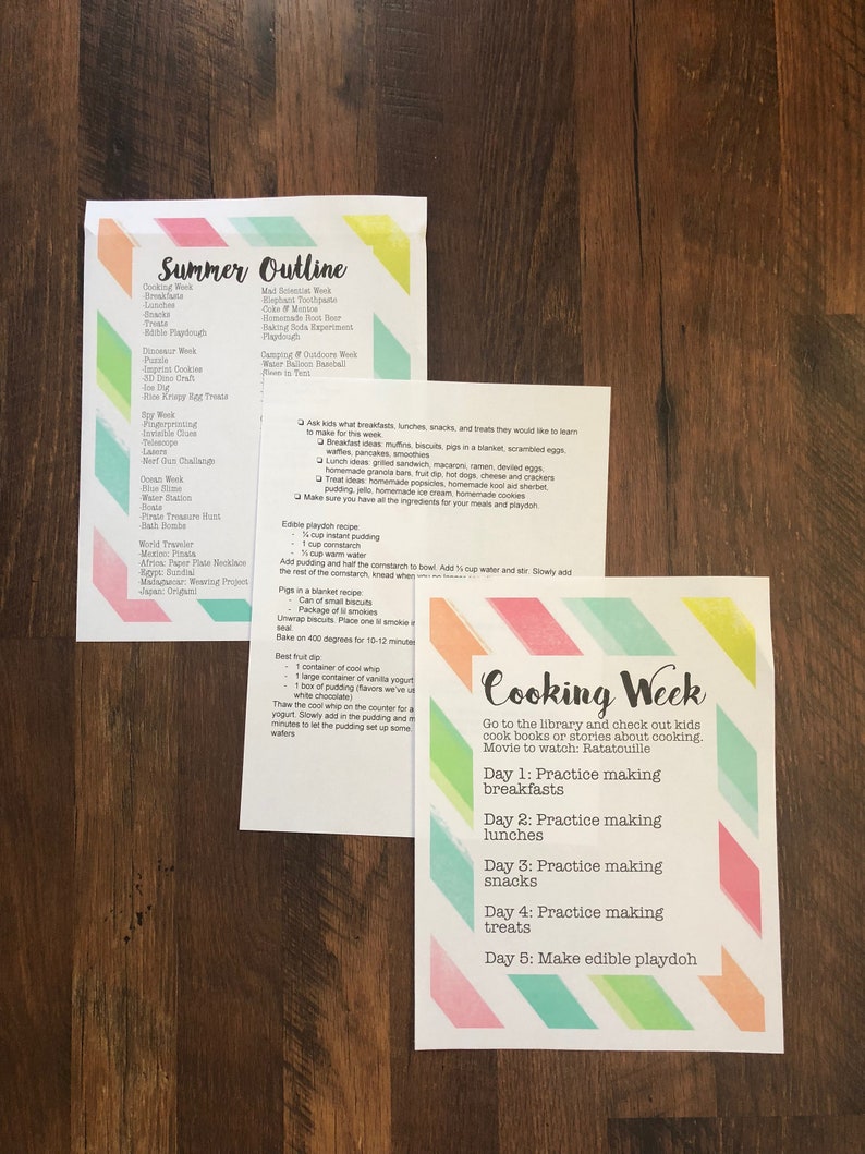 Summer Camp Cooking Week Schedule - Etsy