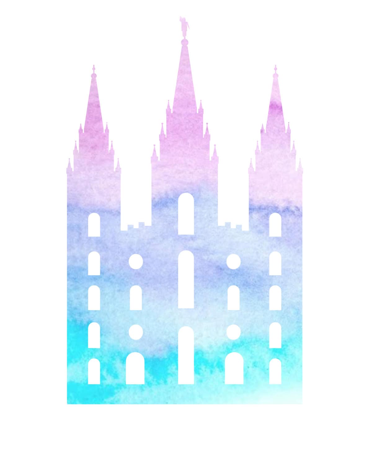 LDS Temple Print in Purple and Pink Watercolor Silhouette - Etsy
