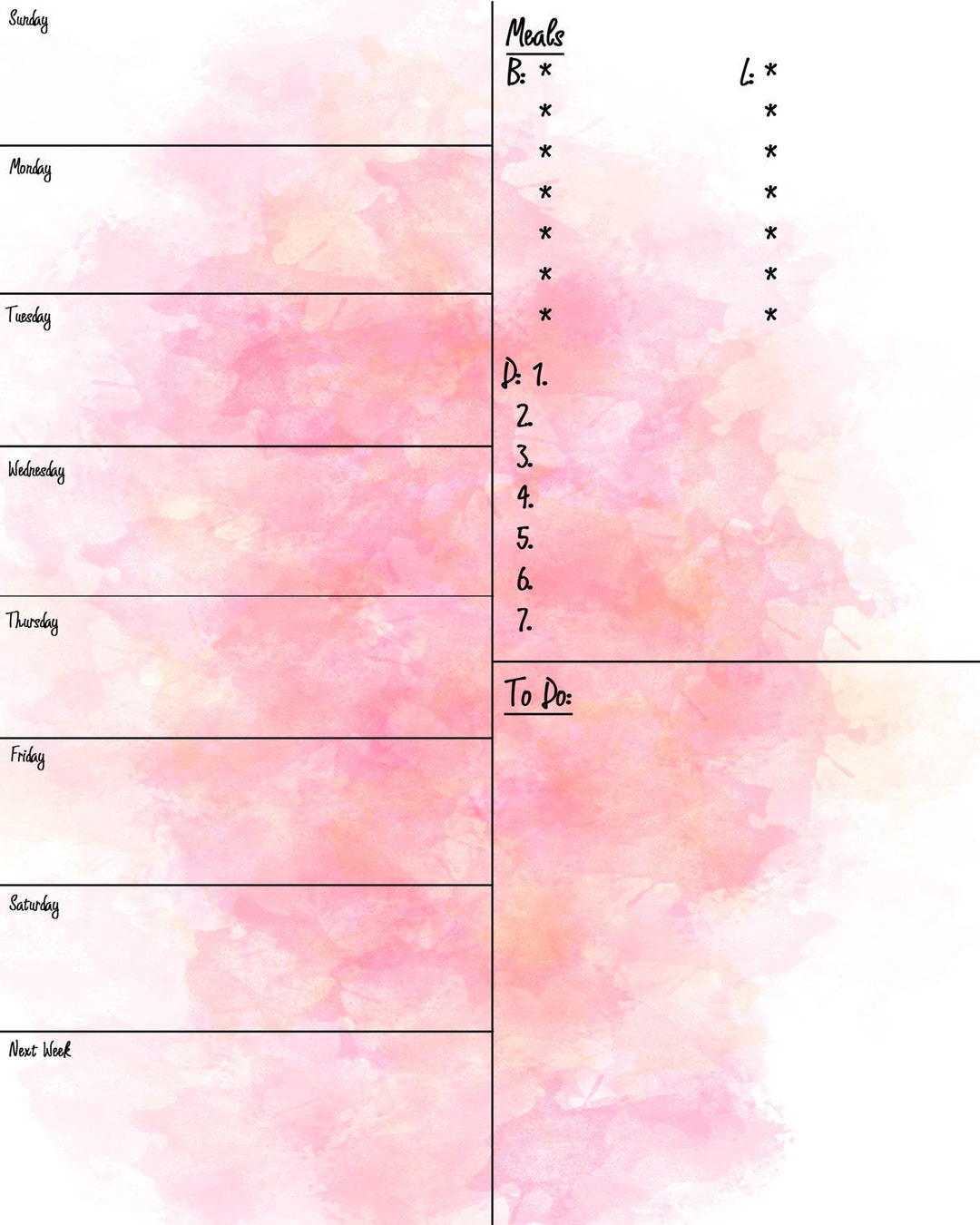 Weekly Page Watercolor - Etsy