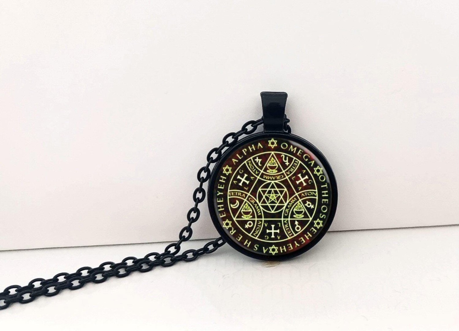 Enochian Sigil Pendant Talisman + Gift Box - Alpha Omega Necklace ...