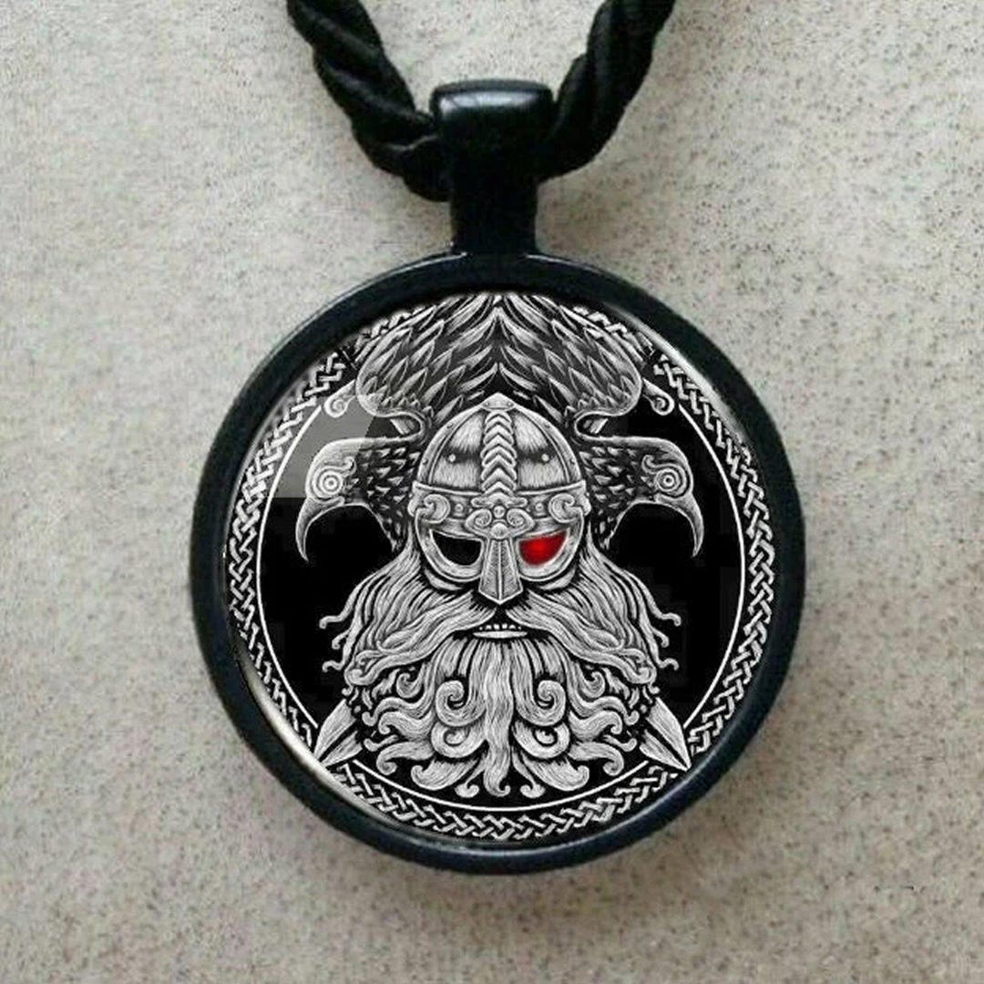 Norse God Odin Pendant + Gift Box - Viking Necklace Vegvisir Runes Thor ...