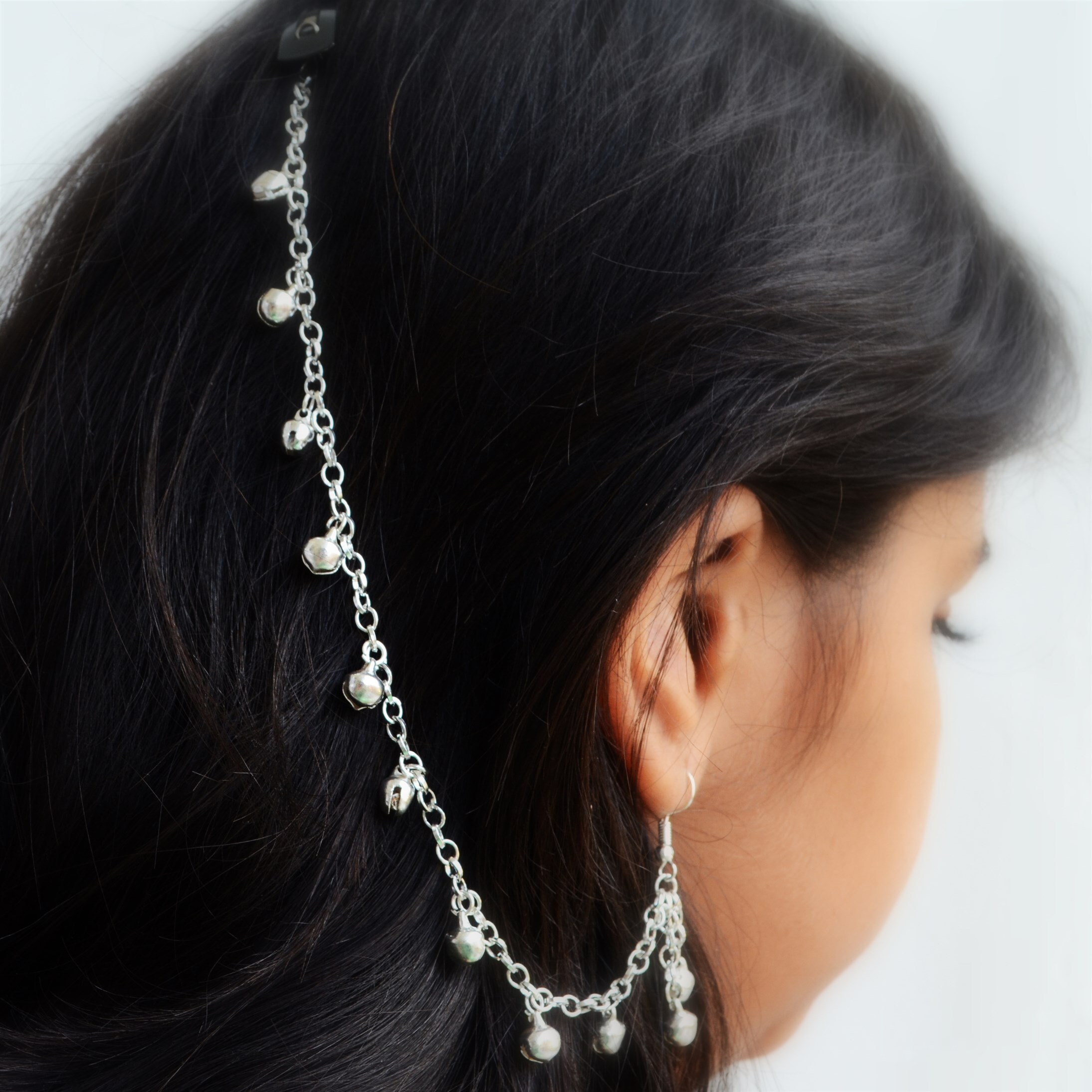 Earrings With Ear Chain Kaan Chain, Bahubali Sahara Earrings With Hair ...