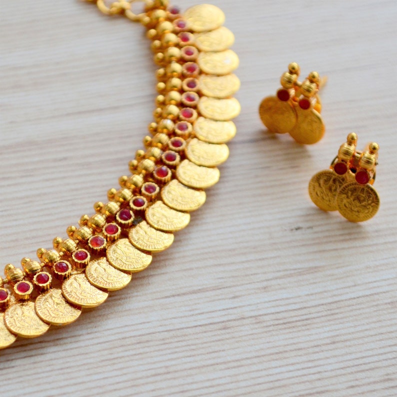 South Indian Coin Necklace Set Temple Jewelry Set - Etsy