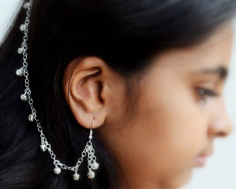 Earrings With Ear Chain Kaan Chain, Bahubali Sahara Earrings With Hair ...
