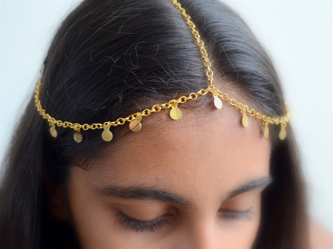 Gold Matha Patti, Indian Wedding Jewelry, Boho Coin Headpiece for Girls ...