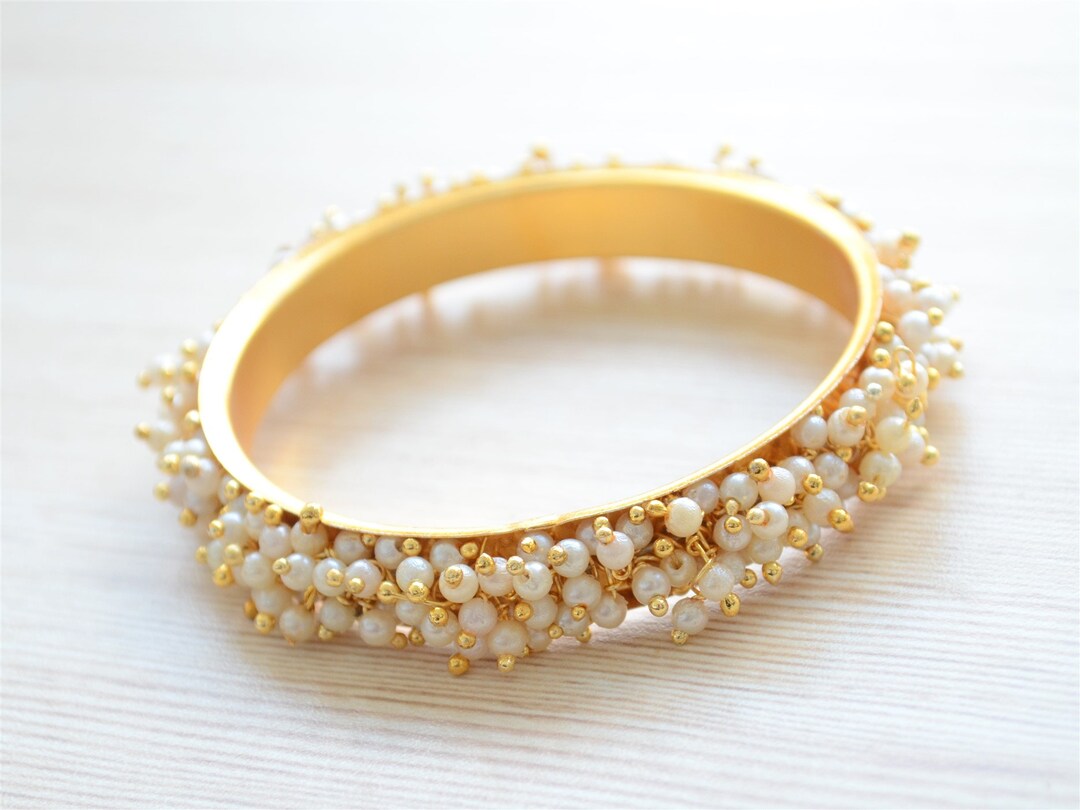 Pearl Bangle Bracelet, Broad Gold Kada, South Indian Wedding Jewelry ...