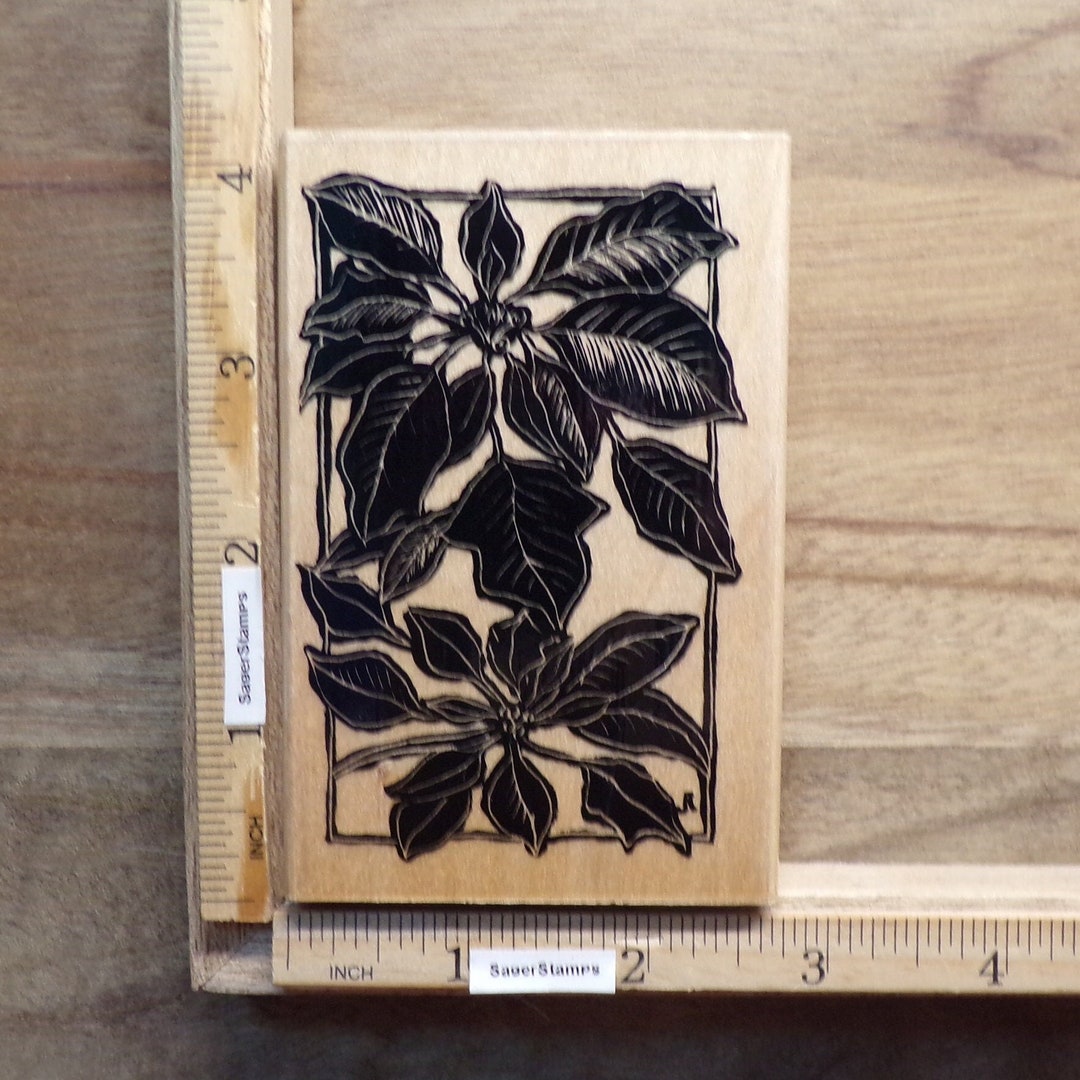 Rubber Stamp Woodcut Poinsettia by Rubber Stampede for Holiday Cards ...