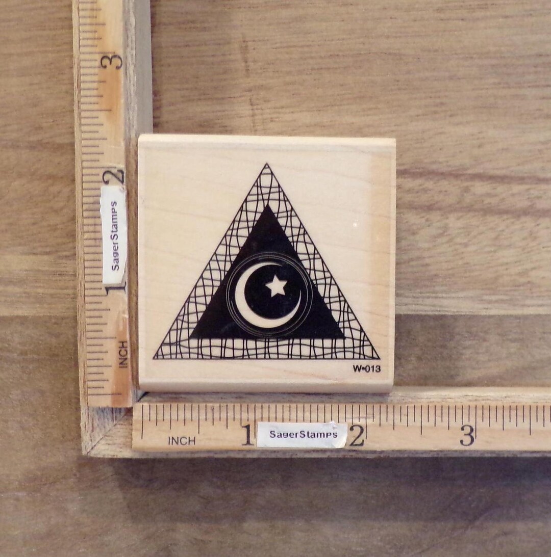 Rubber Stamp - Star and Moon Triangle by Paper Parachute - Celestial Themed Image for Card ...