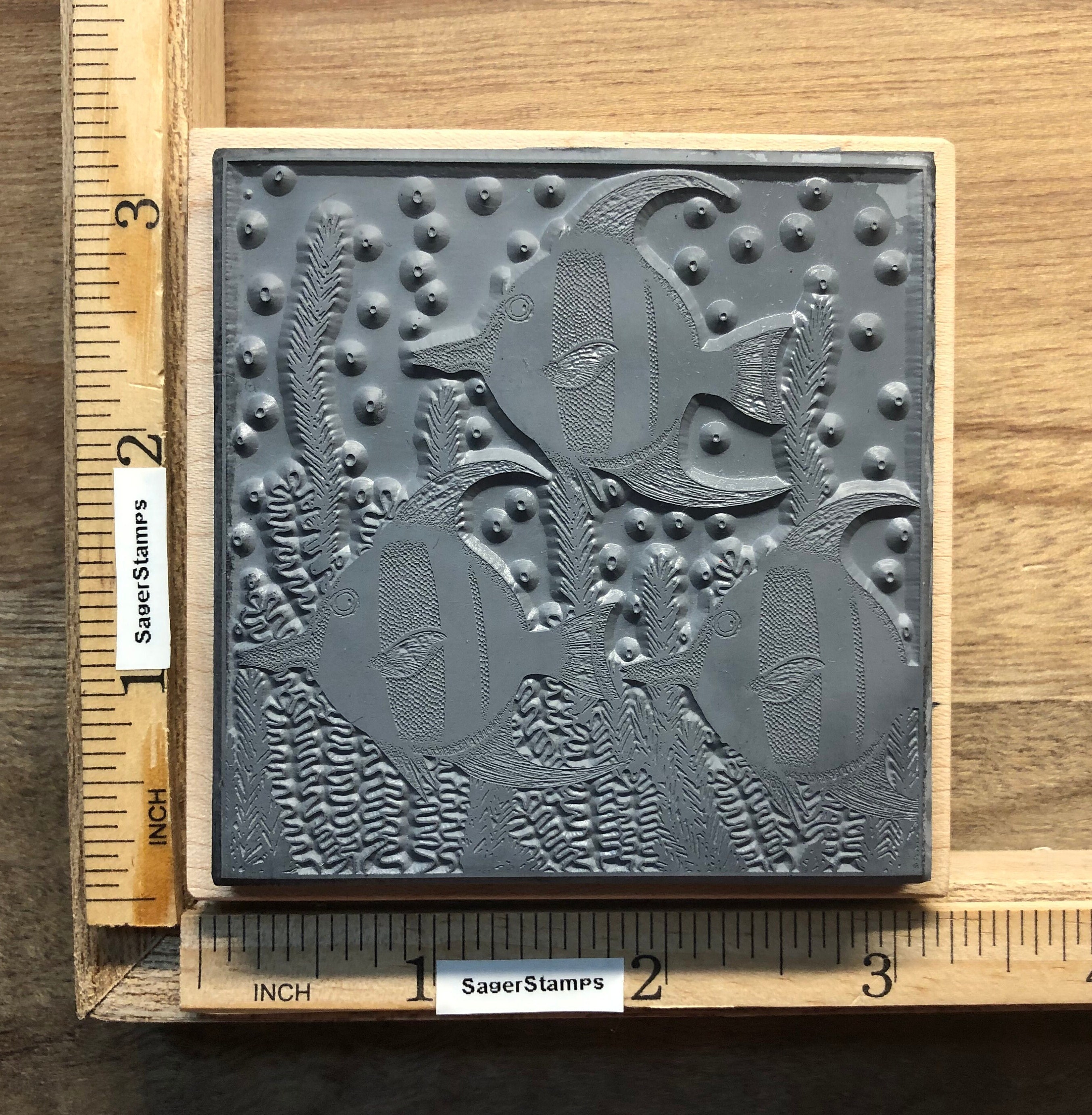 Rubber Stamp - Three Angel Fish in Frame by Magenta - Ocean/sea Image ...