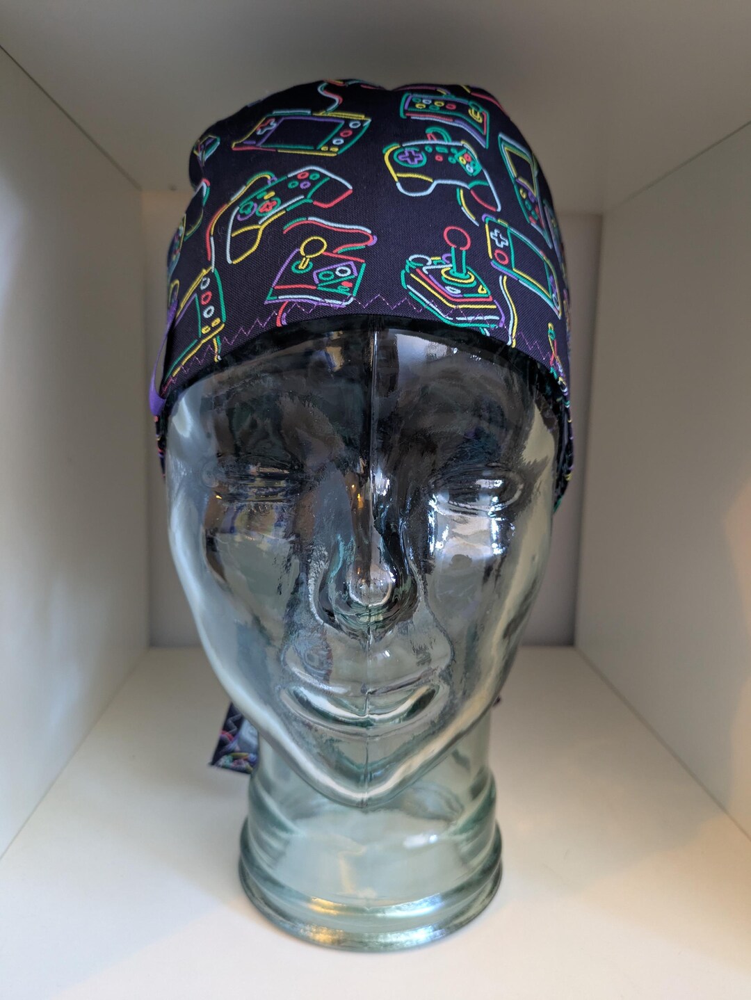 Theatre Surgical Scrub Chef Hat Cap Video Game Controllers Neon on Navy ...