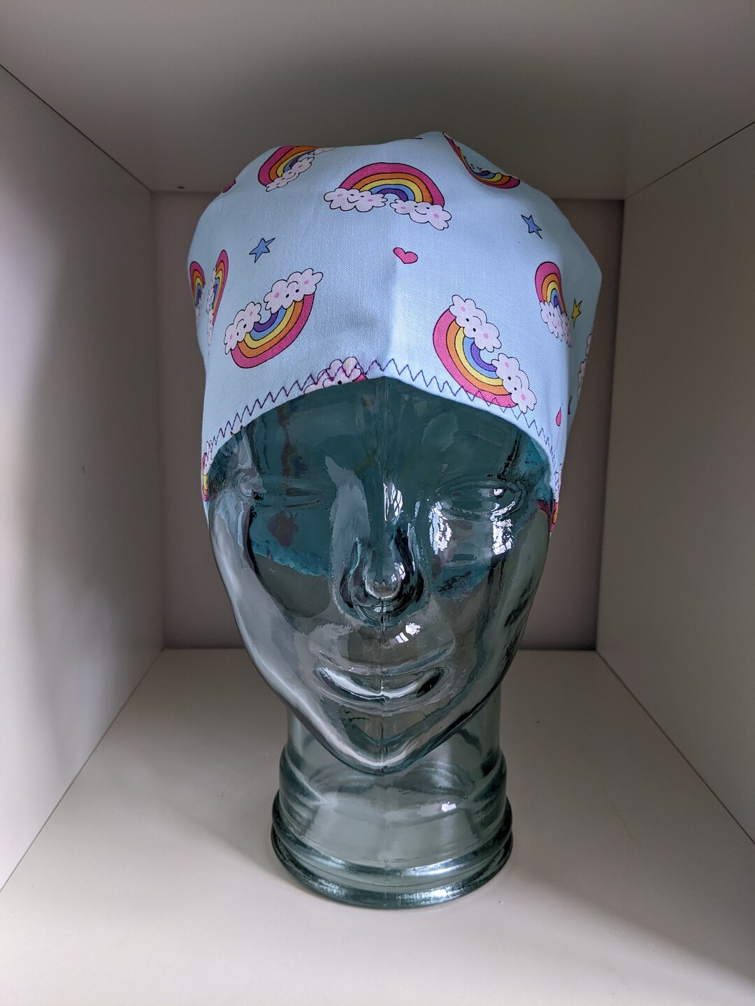 Theatre Surgical Scrub Chef Hat Cap - Happy Smiley Clouds Rainbow on ...