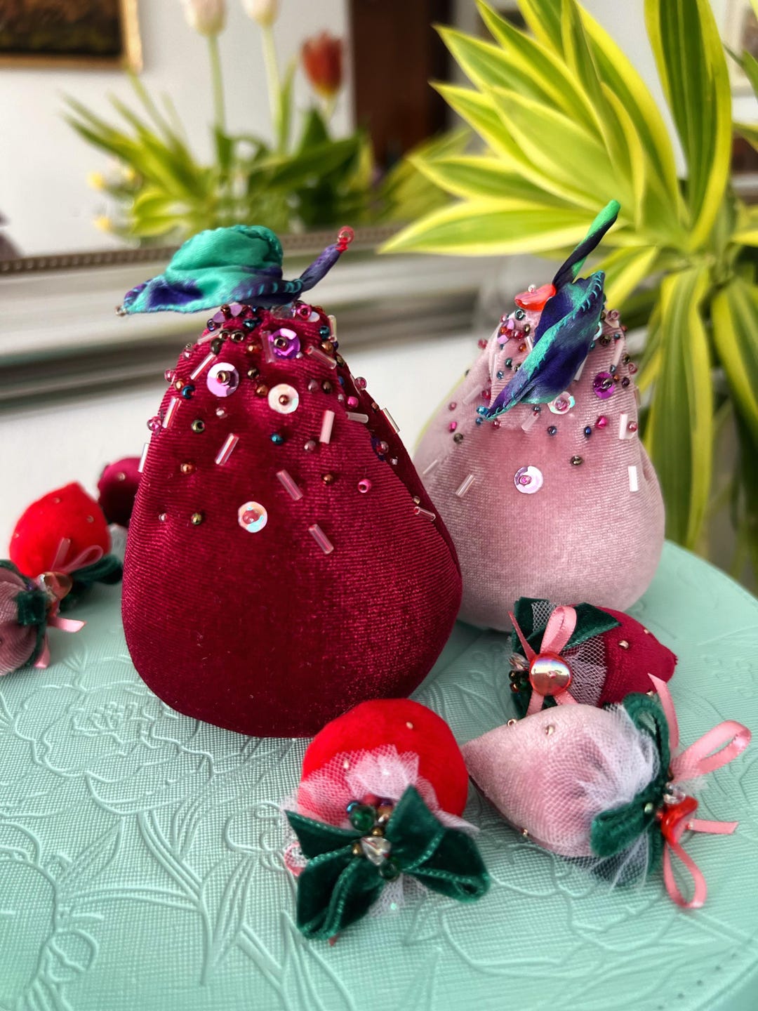 Velvet Pears-fabric Pears-dark Red Velvet Pear-fall Decor-modern ...