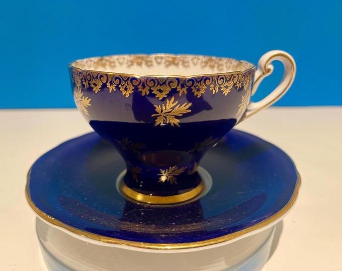 Coalport Cobalt Blue Teacup & Saucer - Etsy