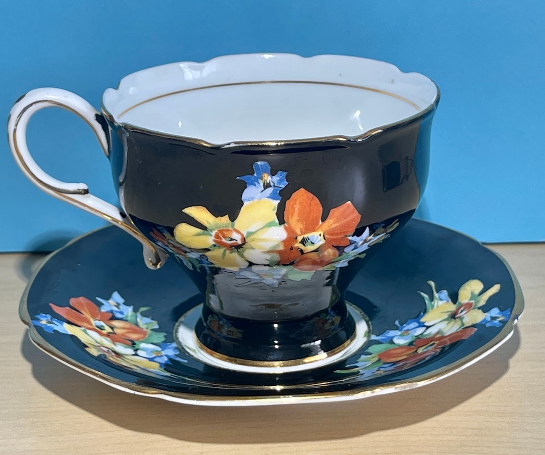 Vintage Double Warrant Black Hand Painted Paragon Teacup and Saucer - Etsy
