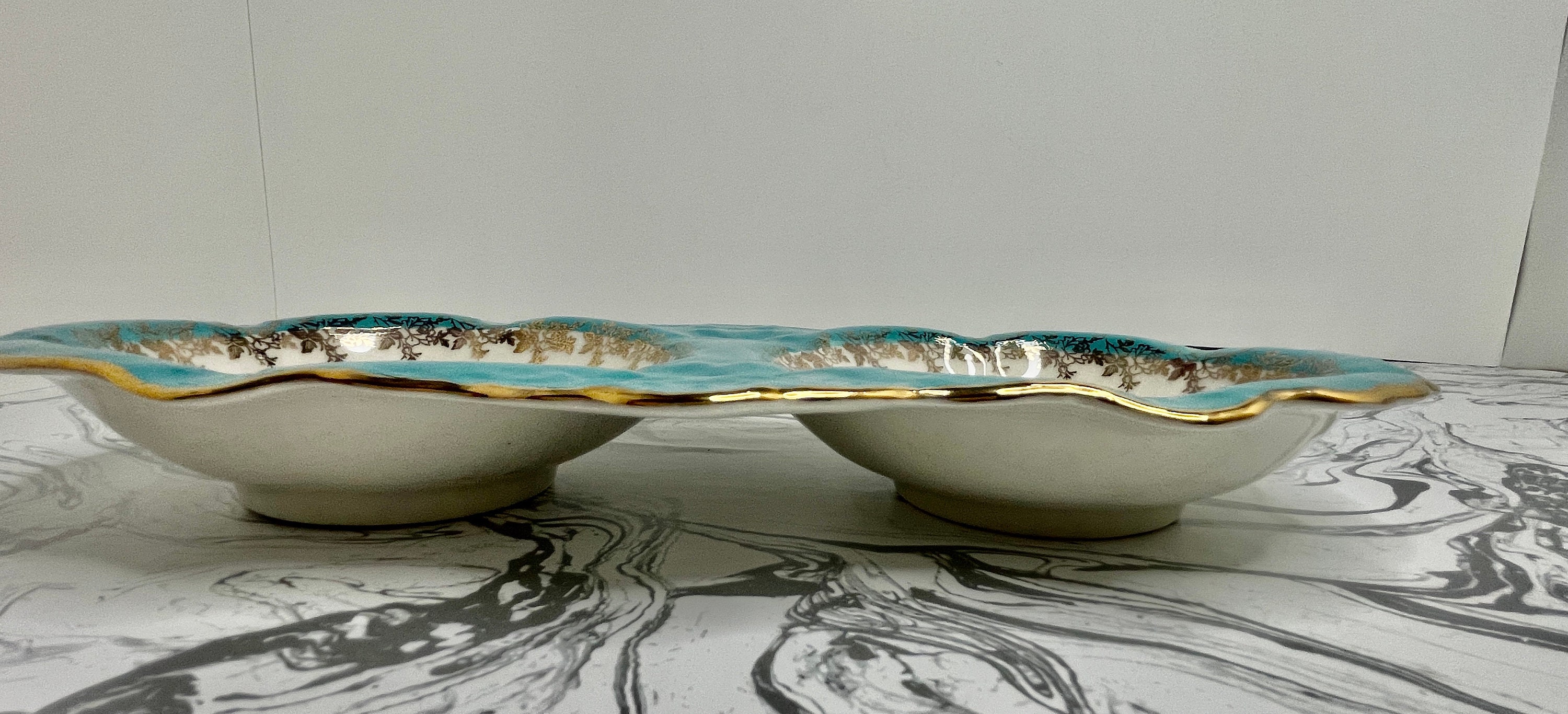 RARE Vintage OLD Foley Turquoise Double Serving Dish. Made in - Etsy