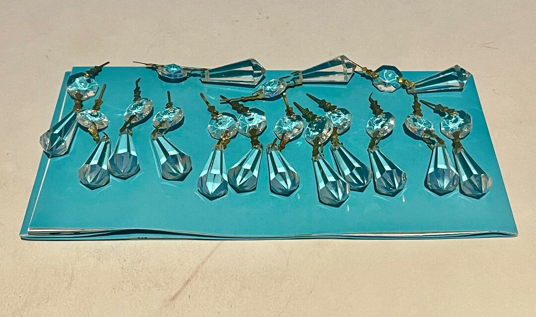 Set of 15 Crystal Octagon and Teardrops Connected With Gold Color Pins ...