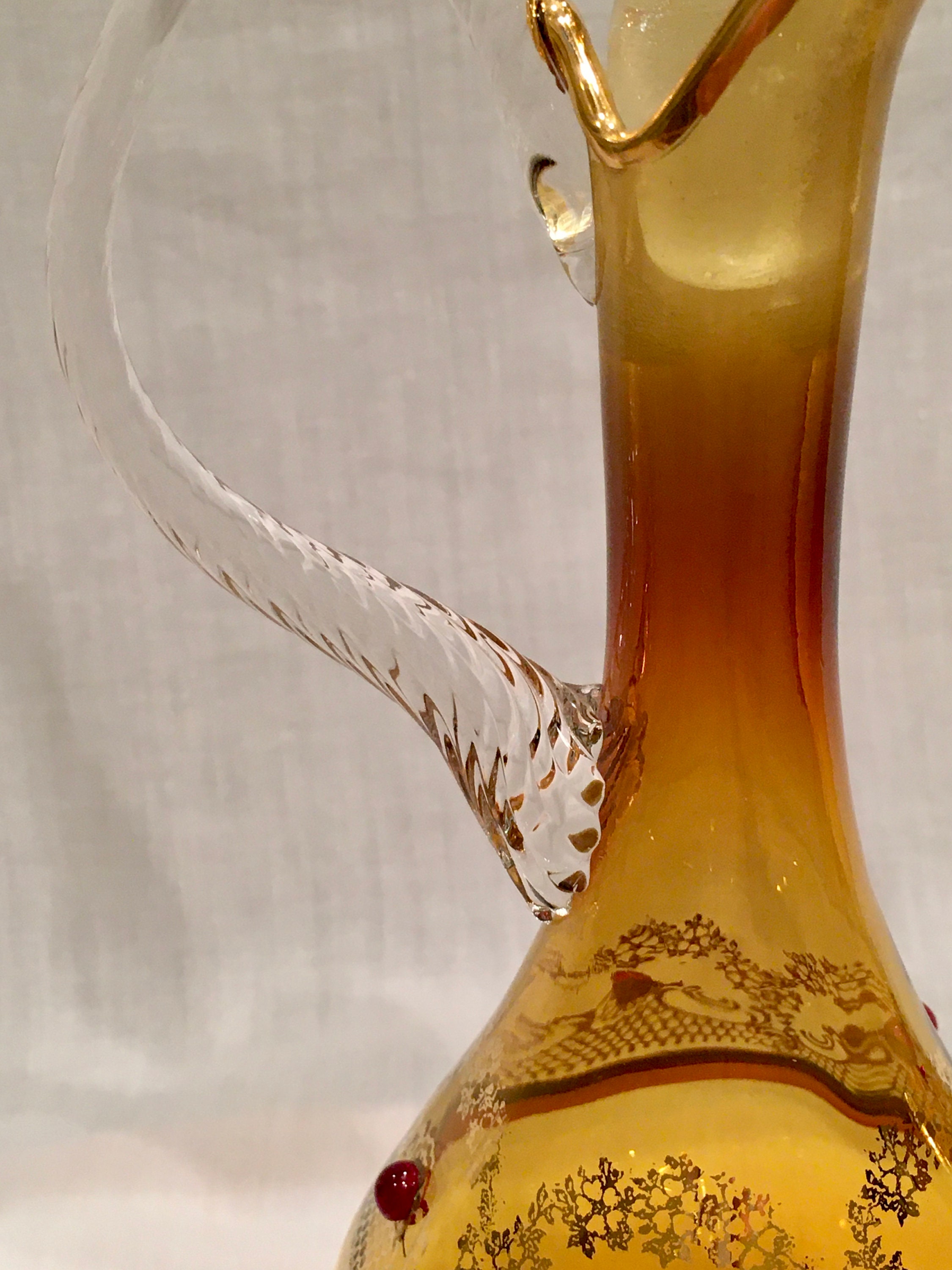 Vintage Bohemian Yellow Glass Decanter Set With Ruby Medallions - Etsy