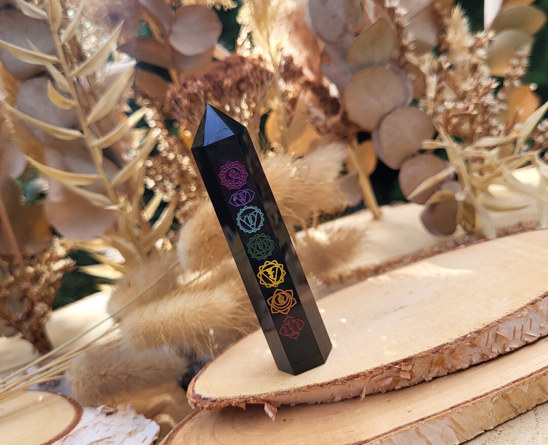 Chakra Obelisk Obsidian Tower 7 Chakras Gemstone - Etsy