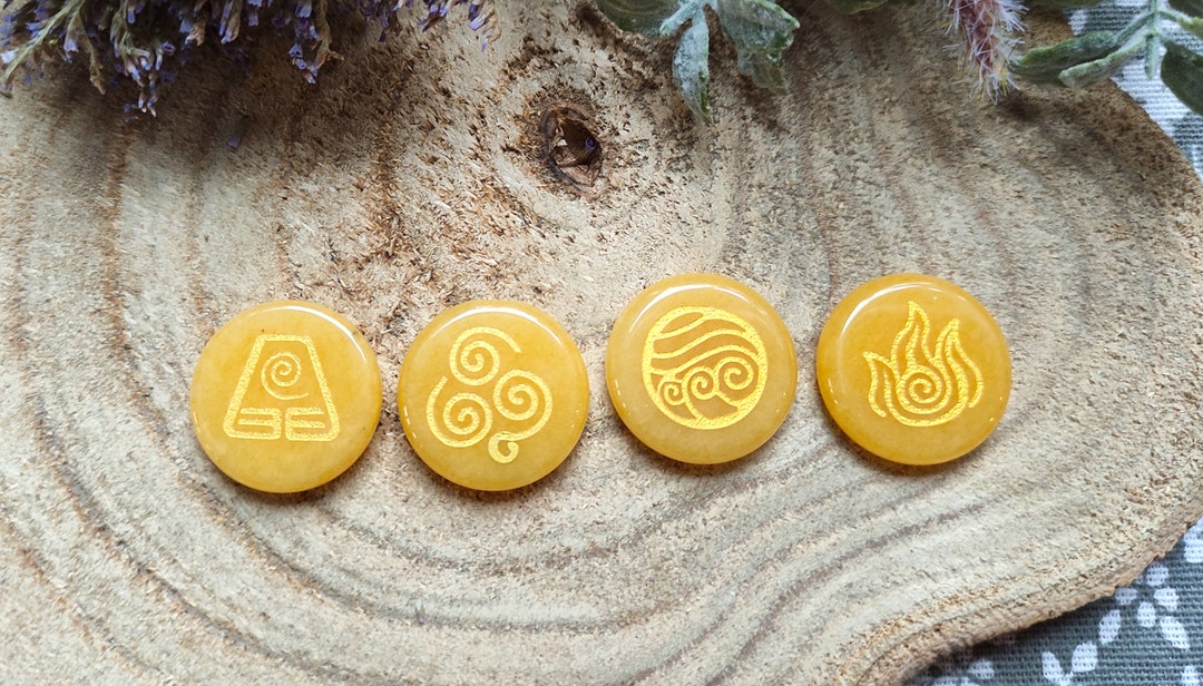 4 Elements Stones Set Yellow Jade Gemstones Water Air Earth Fire ...