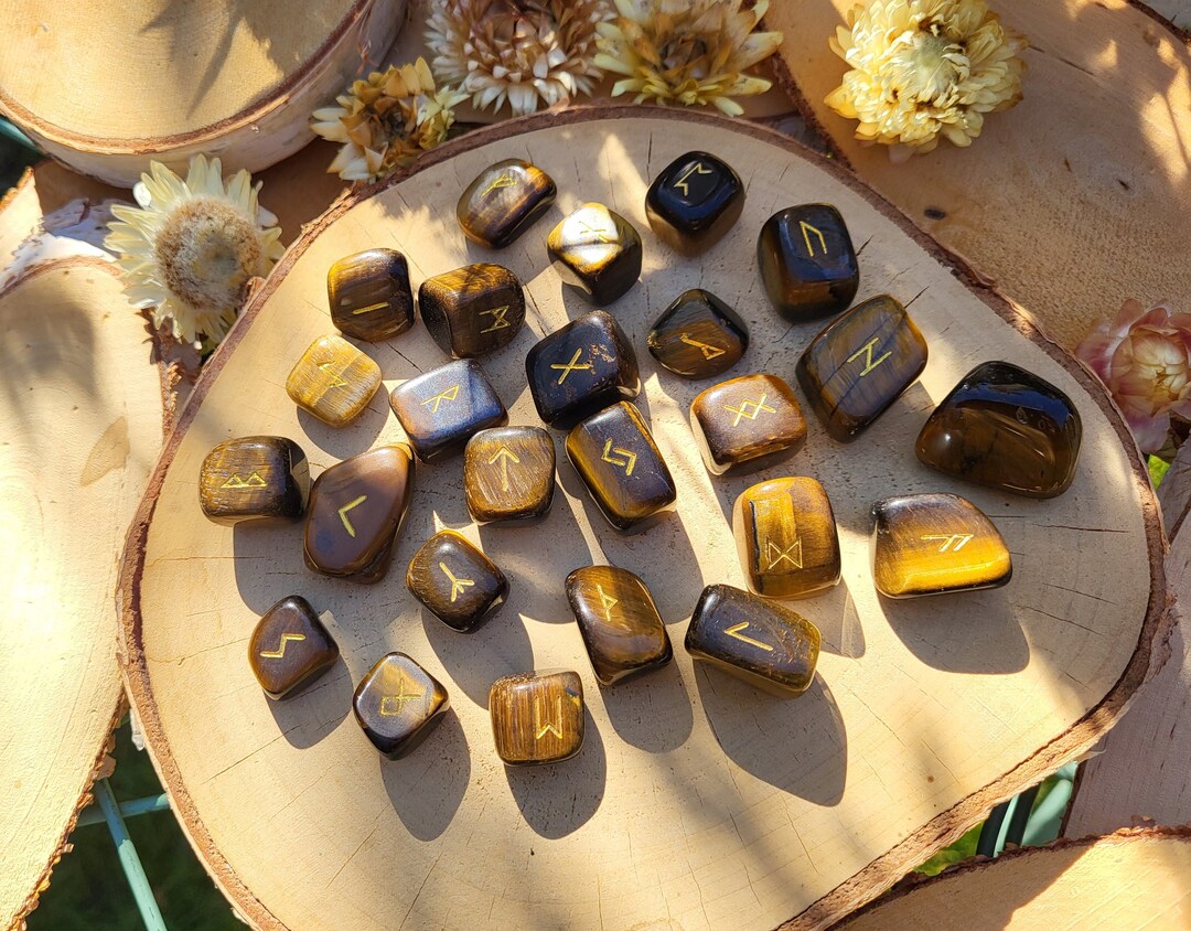 Rune Stones Set Tiger Eye Gold Rune Stones Oracle - Etsy
