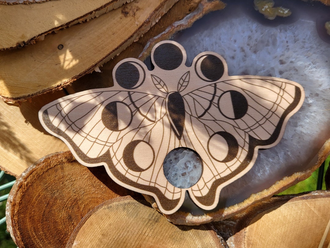 Moth Moon Phase Ball Stand Moon Wooden Stand for Gemstone Balls Ball ...