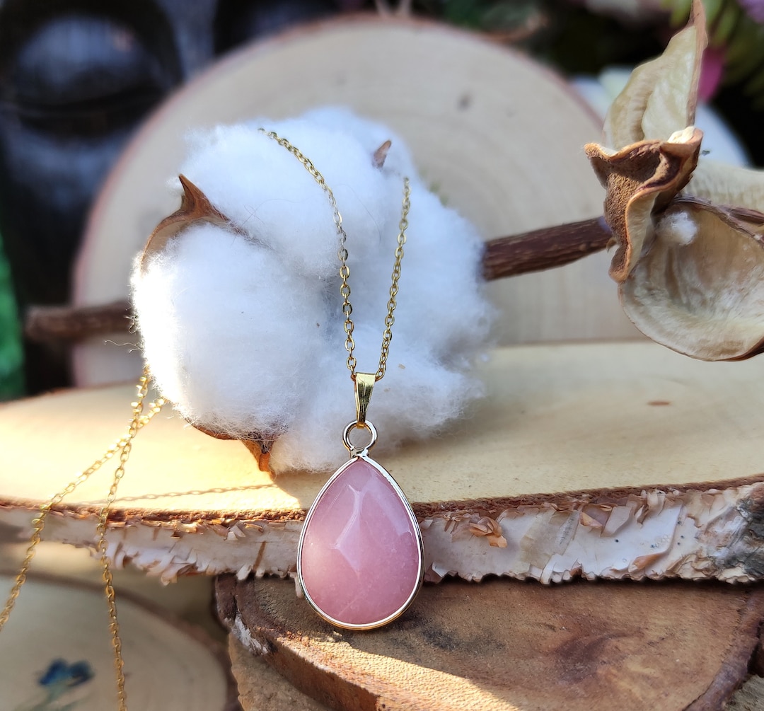 Jade Drop Necklace Pink Gold Gemstone Necklace - Etsy UK