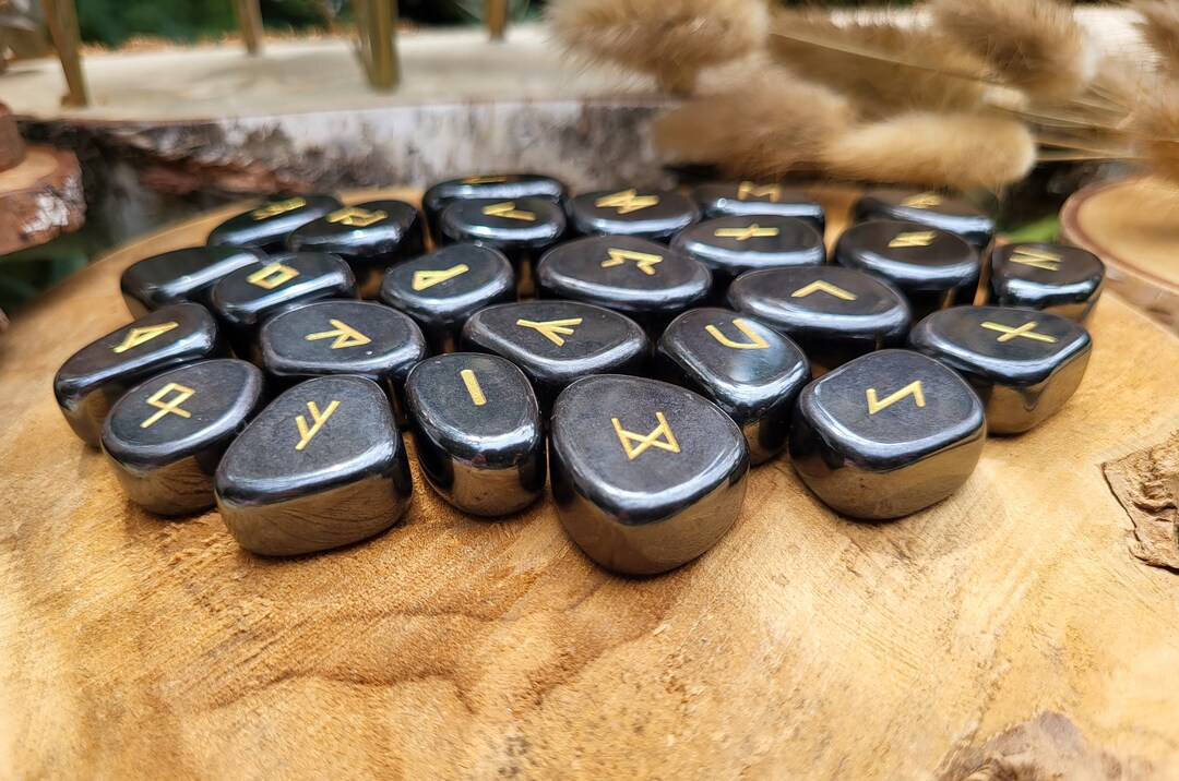 Rune Stones Set Hematite Gold Rune Stones Oracle Stones - Etsy