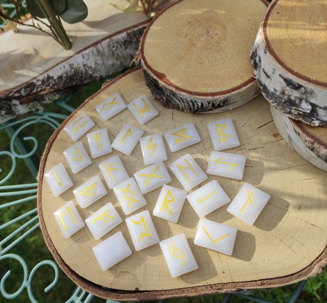 Rune Stones Set Jade White Gold Runestones Oracle - Etsy