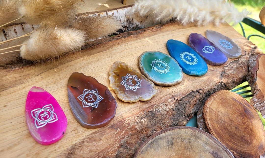 Chakra Stones Gemstones Set 7 Chakras Agate Discs Silver - Etsy
