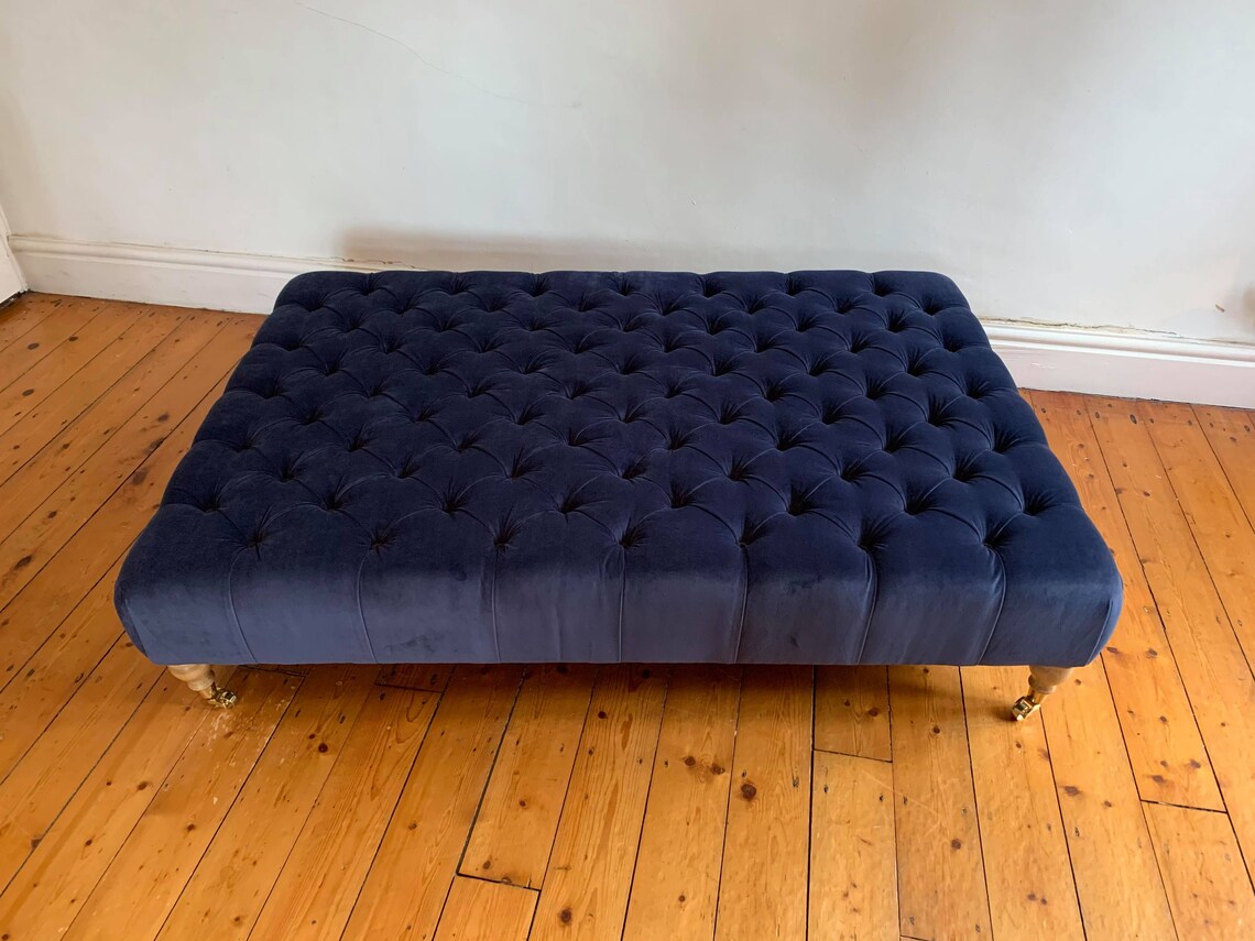 Extra Large Navy Blue Velvet Deep Button Footstool - Etsy